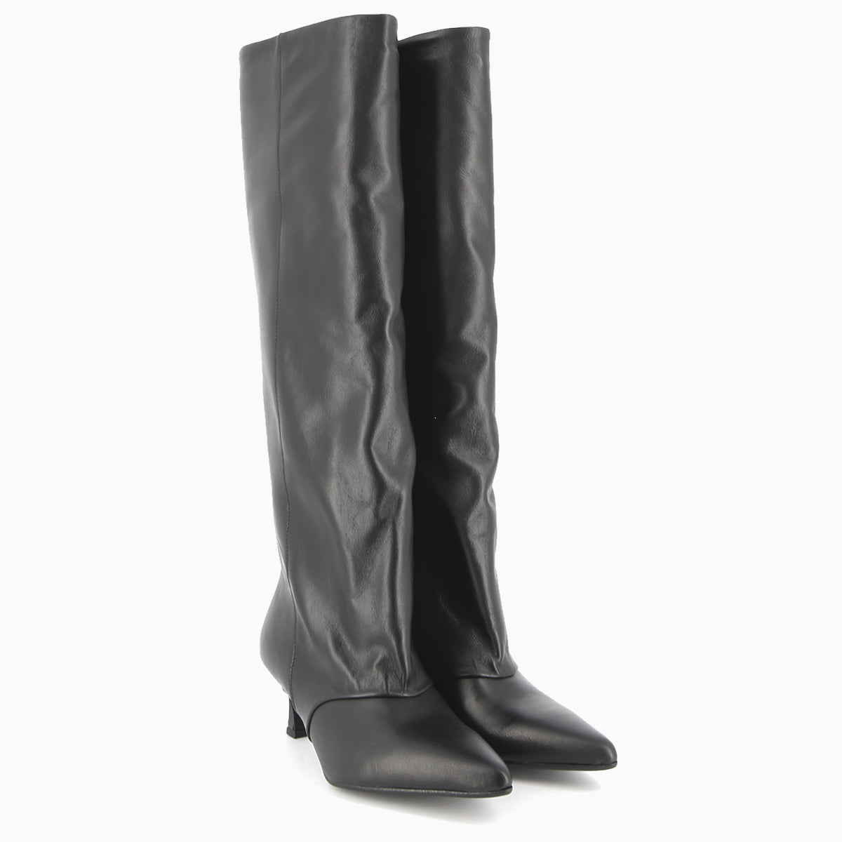 Damenstiefel „Jane“ mit 7 cm Absatz aus echtem schwarzem Leder ...